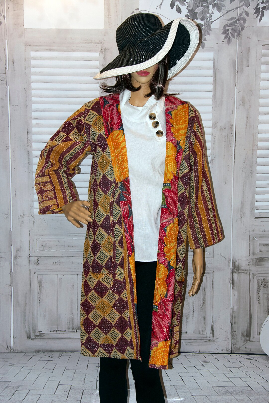 Stylish Handmade Cotton Overcoat – Casual Wear – Kantha Style - Etsy