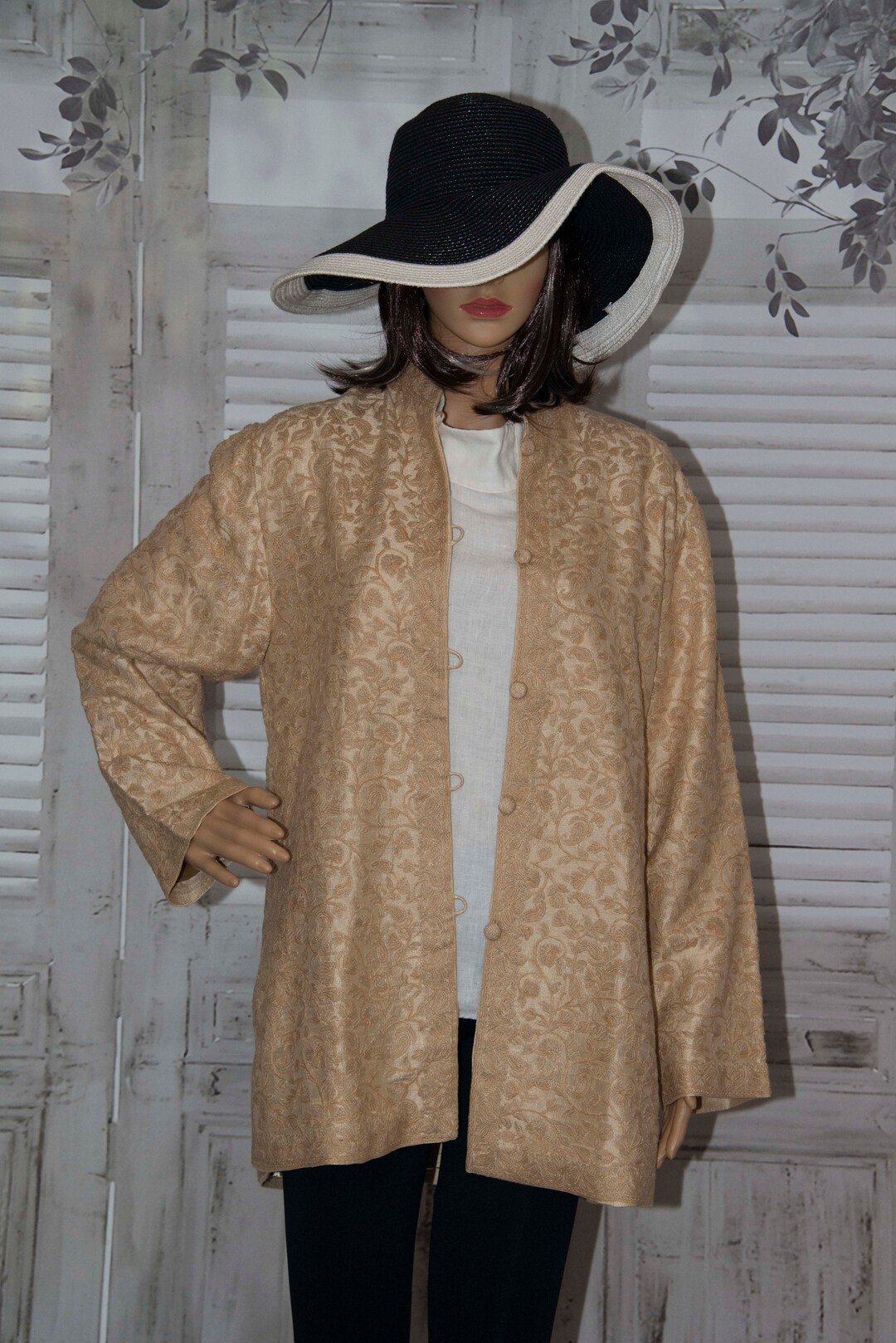 Kashmir Hand Embroidered Half Coat in Gold Raw Silk With Gold ...