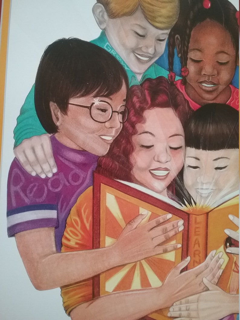 JOY OF READING Multicultural Poster Art Print Children | Etsy