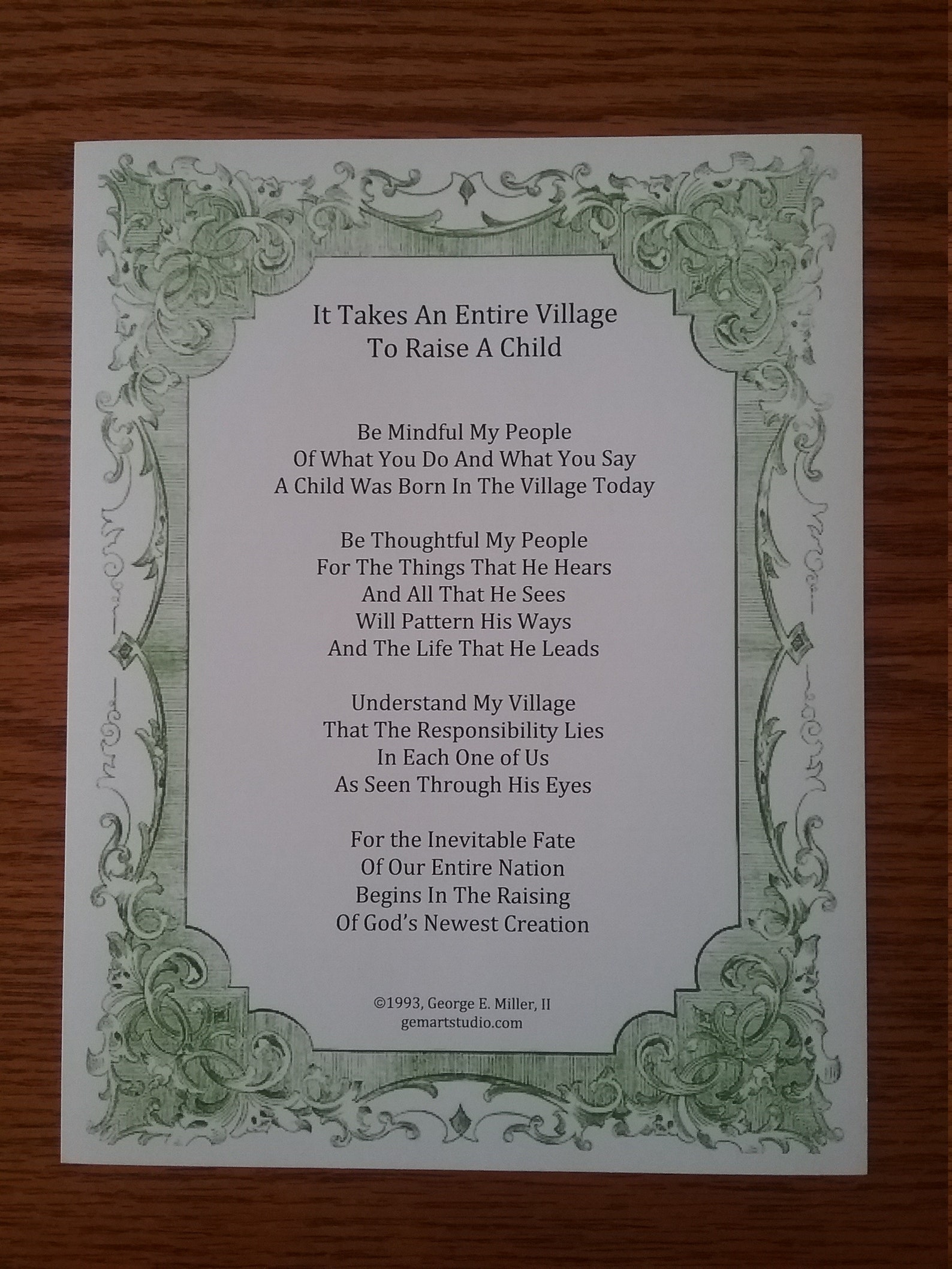 It Takes A Village to Raise A Child POSTER Art Print With Poem - Etsy