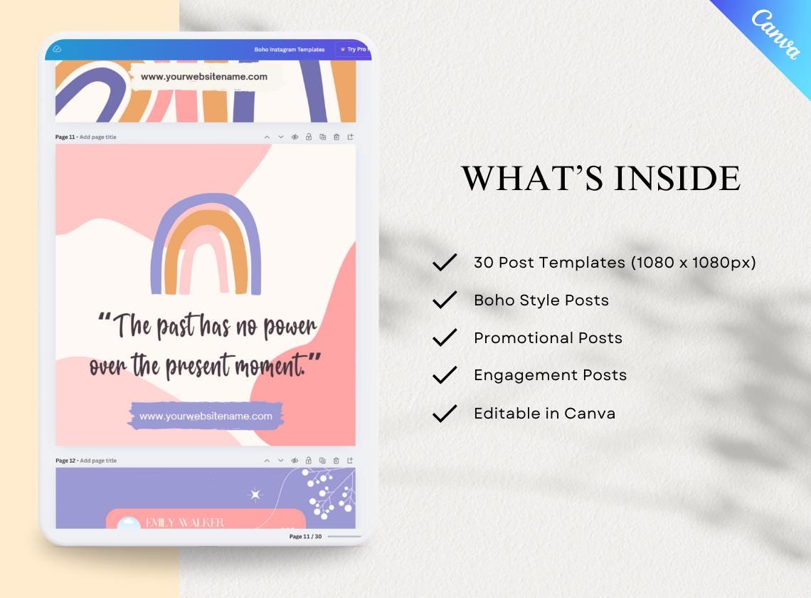 30 Boho Instagram Templates | Editable Canva Templates | Boho Aesthetic ...