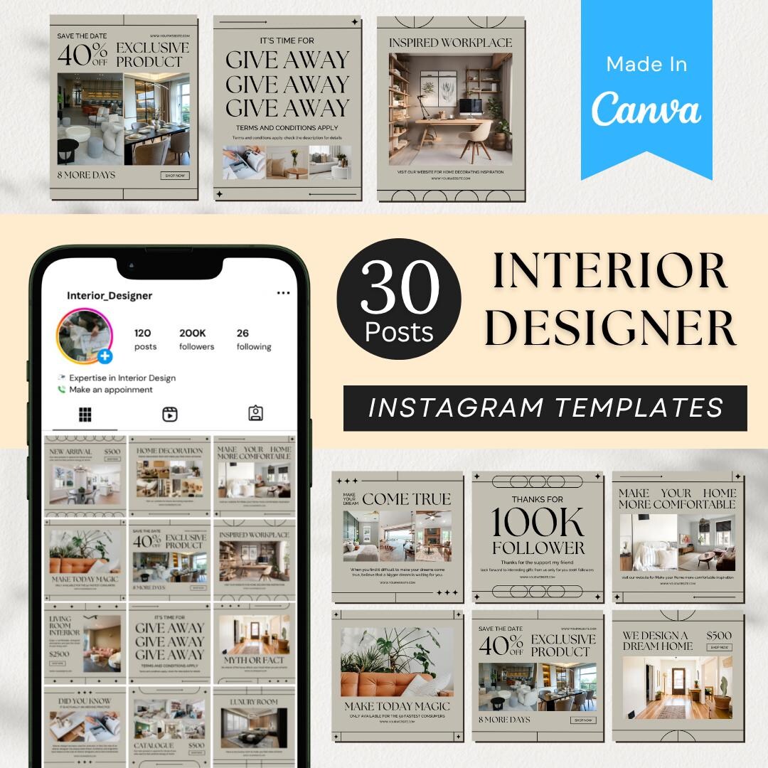 30 Interior Designer Instagram Templates | Editable Canva Templates ...