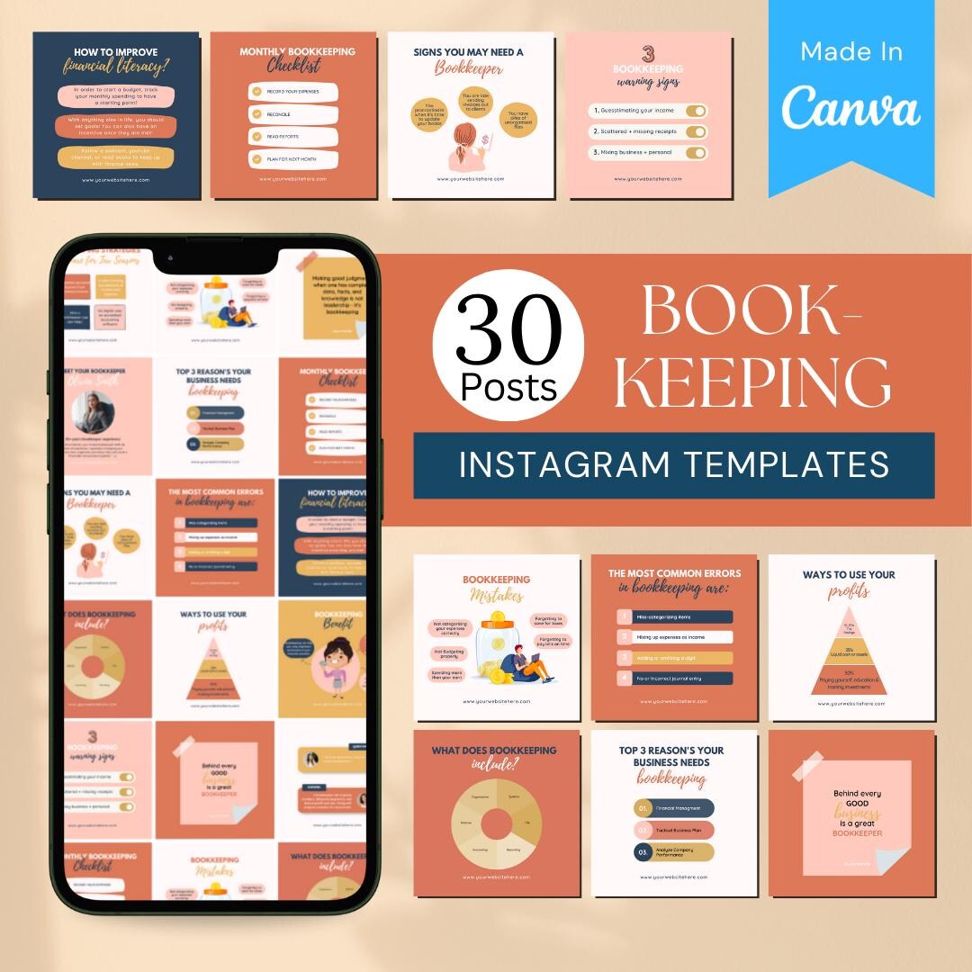 30 Bookkeeping Instagram Templates | Editable Canva Templates ...