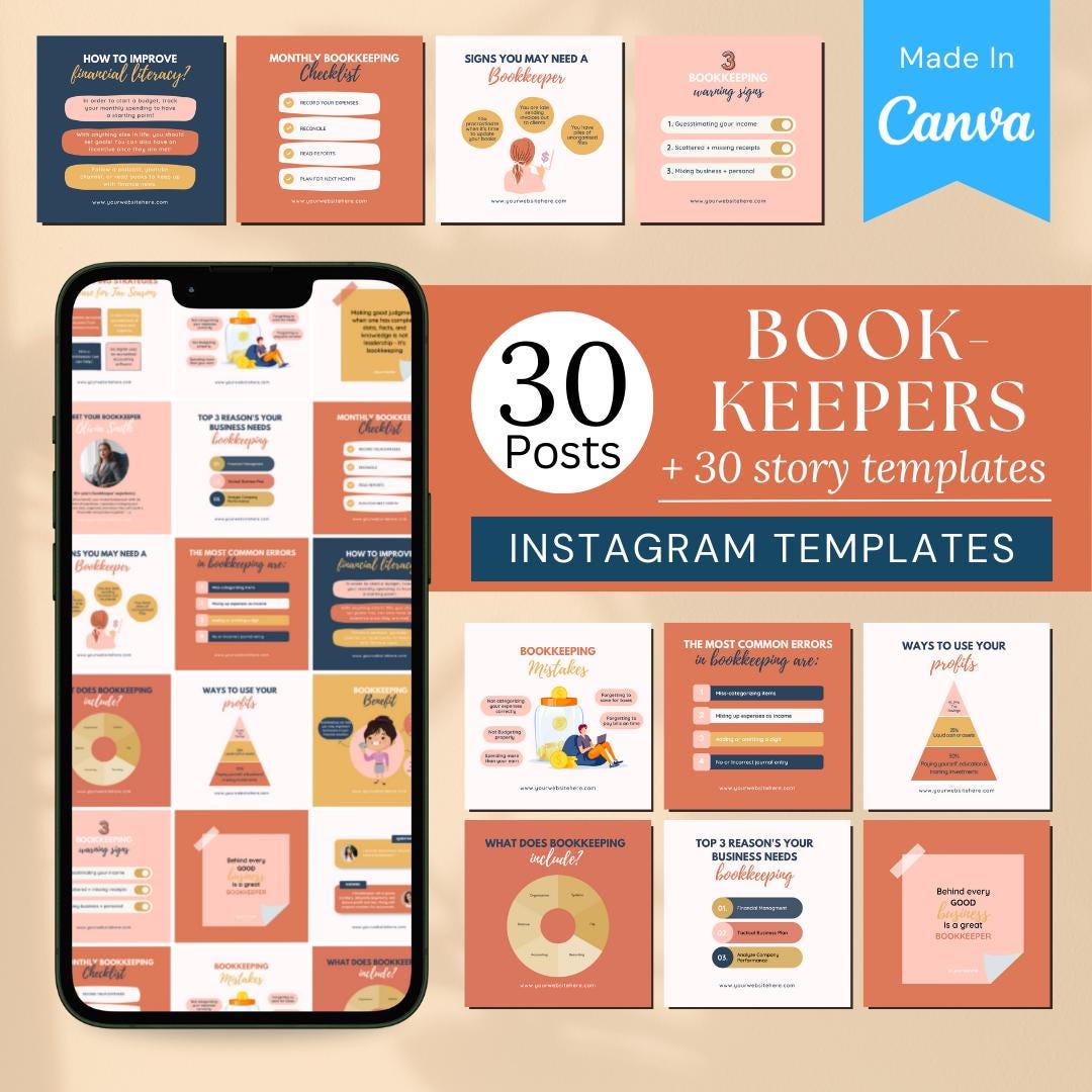 30 Bookkeeping Instagram Templates | Editable Canva Templates ...