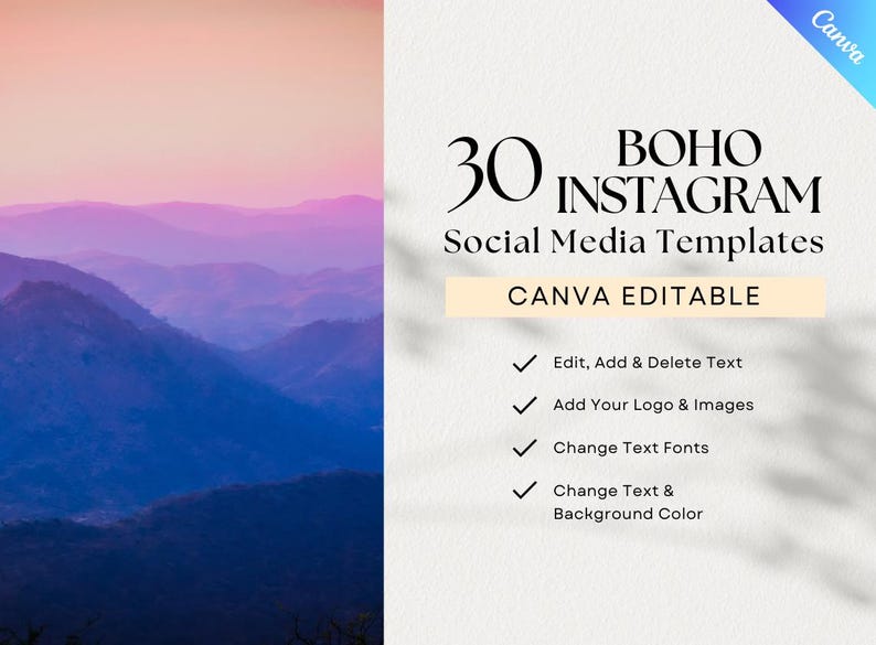 30 Boho Instagram Templates | Editable Canva Templates | Boho Aesthetic ...