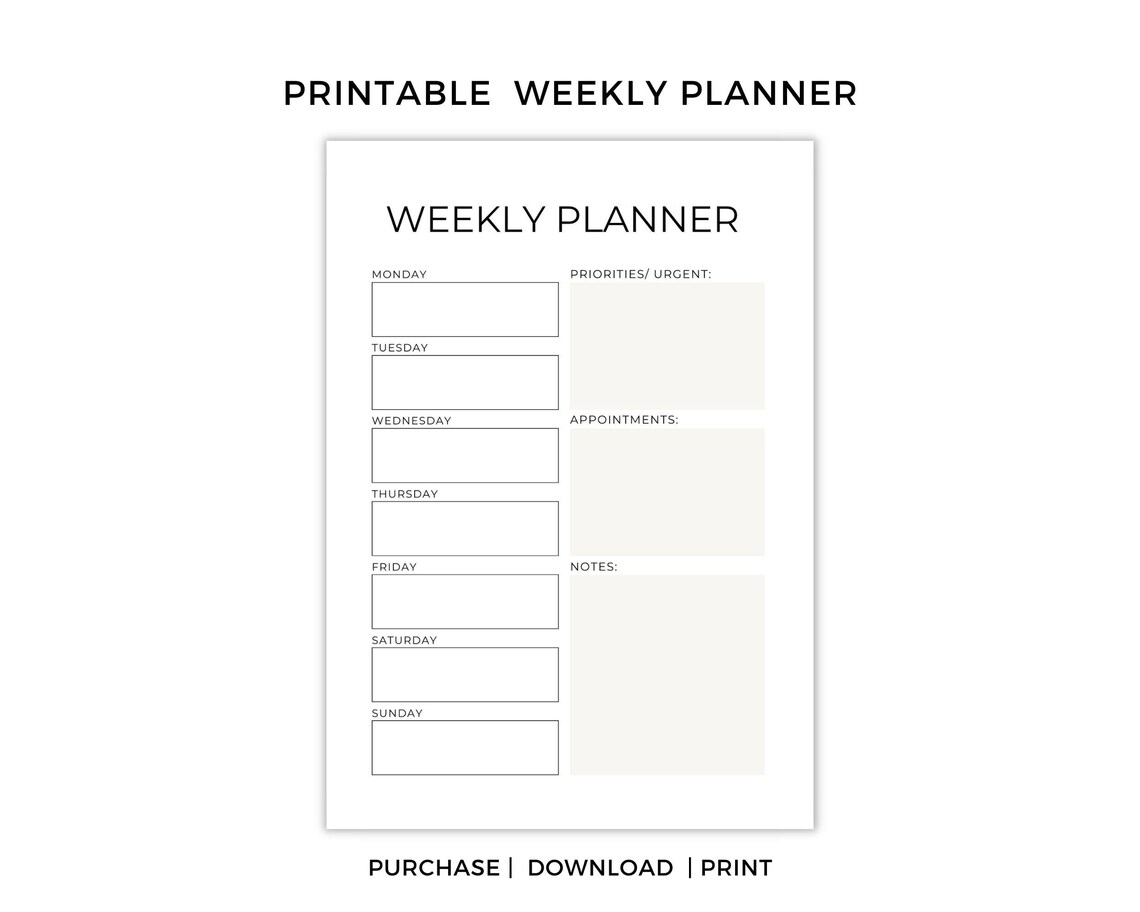 PRINTABLE Weekly Planner Printable Planner Calendar Schedule Journal ...