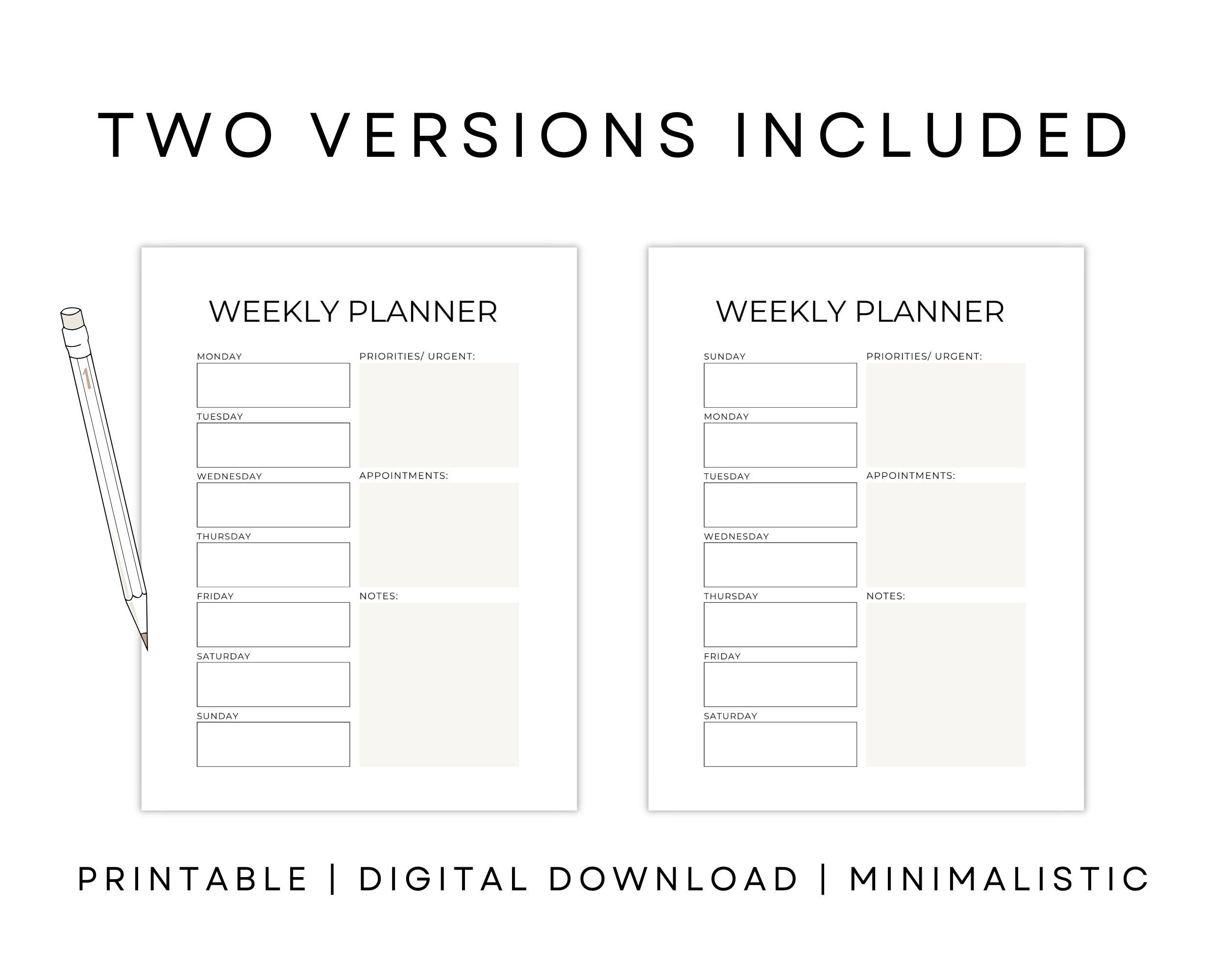Printable Weekly Planner Printable Planner Calendar Schedule Journal Printable Habit Tracker 