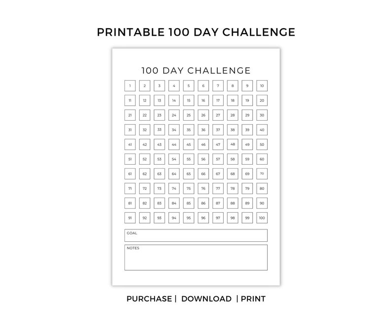 PRINTABLE 100 Day Challenge Organizer Goal Printable Accountability ...