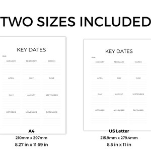 PRINTABLE | Key Dates Printable | Year Calendar | Minimalistic Calendar ...