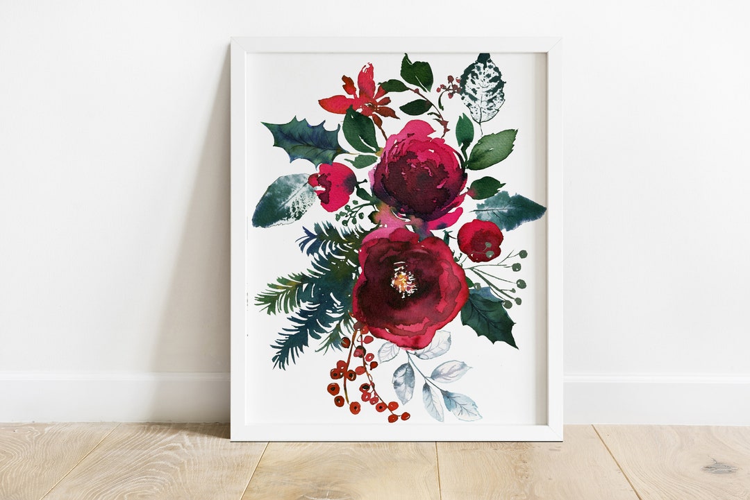 Christmas Flower Art Printable Christmas Florals Holiday Flowers ...