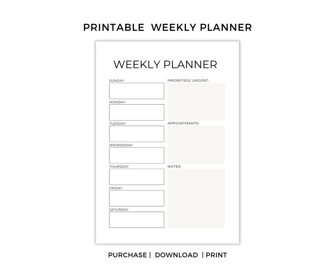 PRINTABLE Weekly Planner Printable Planner Calendar Schedule Journal ...