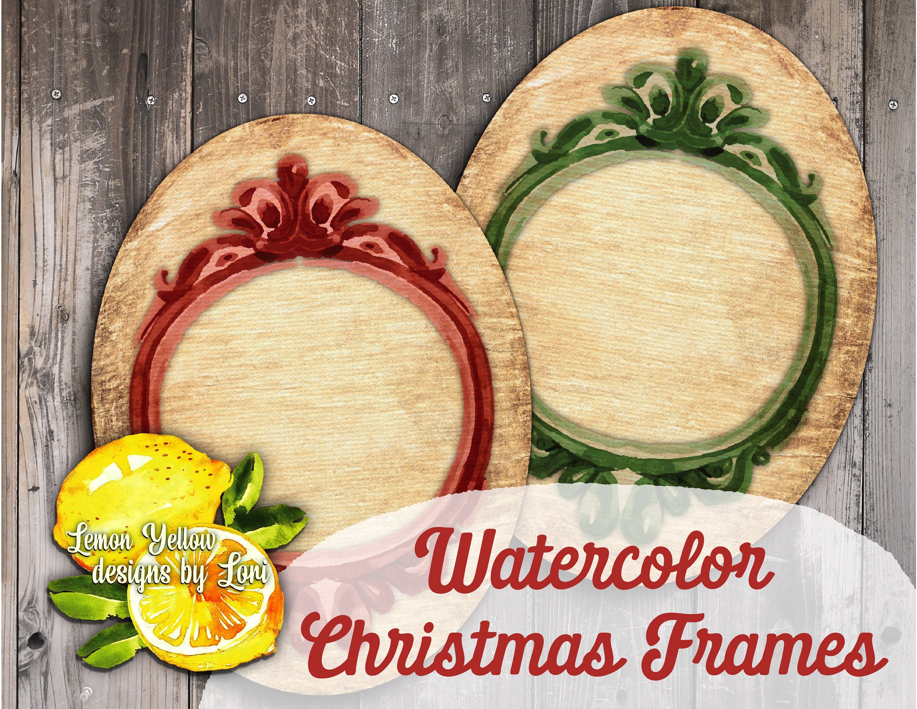 Printable Watercolor Oval Christmas Frames for Scrapbooking - Etsy