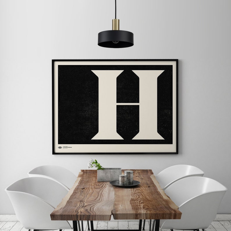 Large Wall Art, Monogram Poster Art Print, Letter H, Instant Download ...