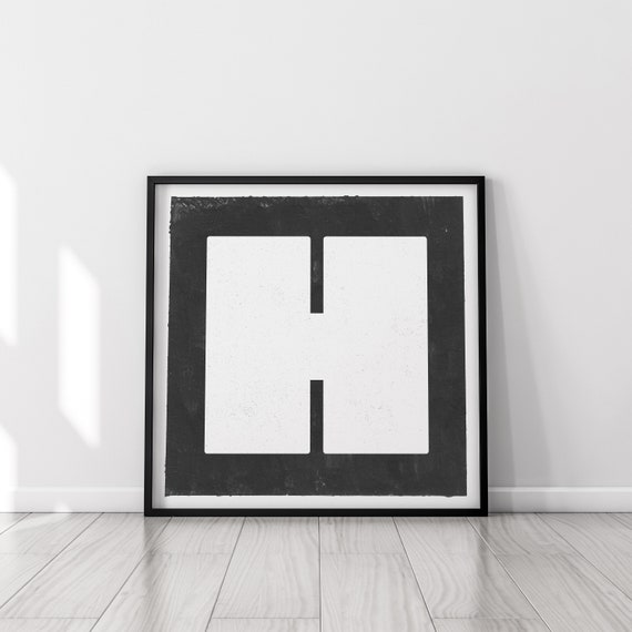 LETTER H Block Letter Square Wall Art Modern Monogram | Etsy