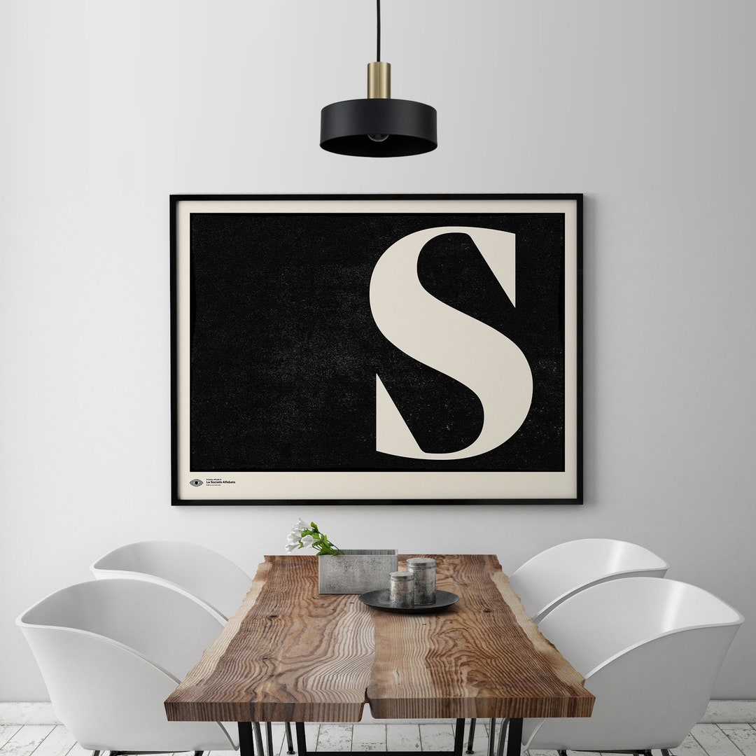 Large Wall Art, Monogram Poster Art Print, Letter S, Instant Download ...