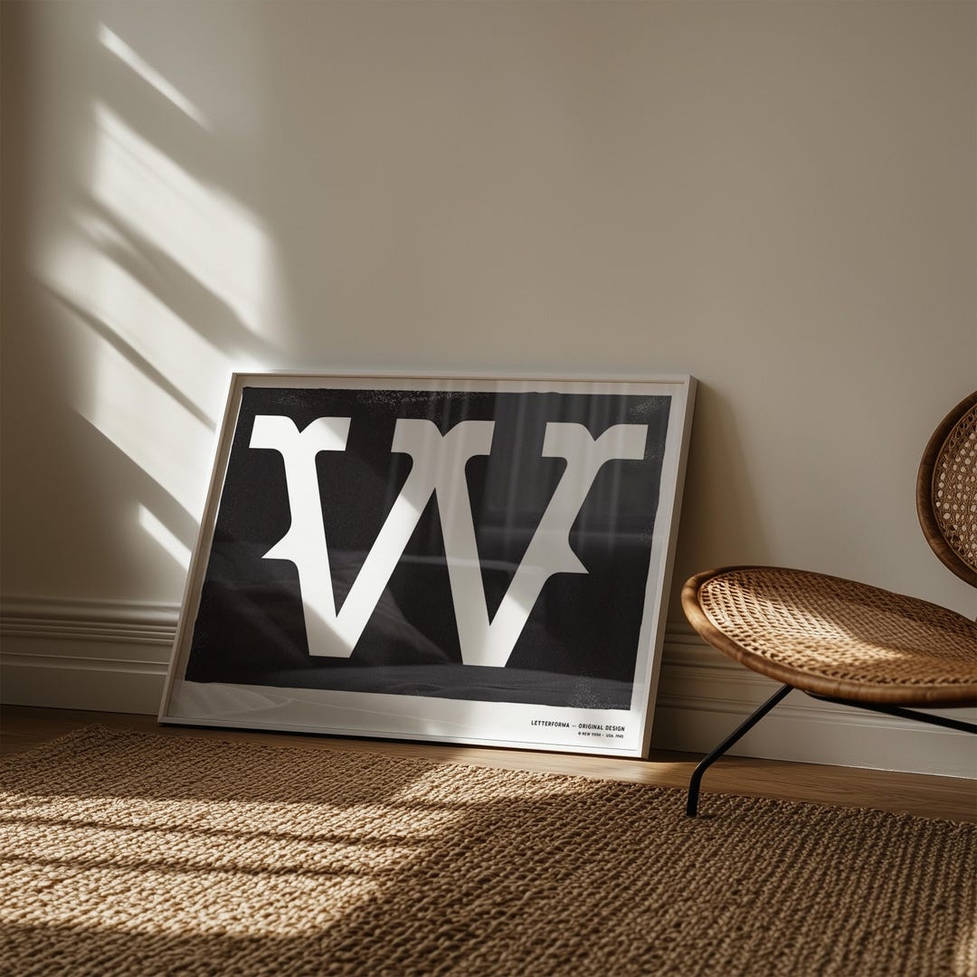 Extra Large Wall Art, Monogram Poster Art Print, Letter W, Instant ...