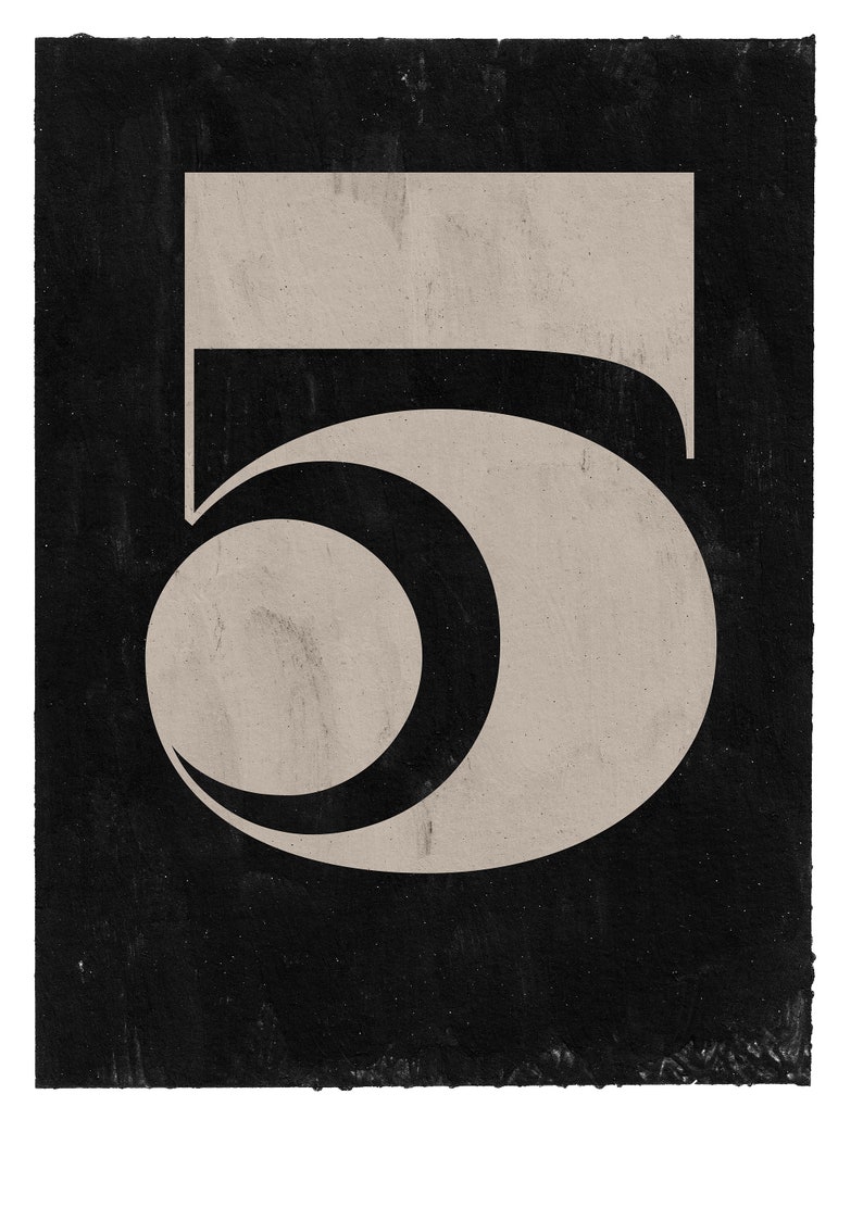 Oversized Wall Art, Vintage Monogram Poster Art Print, Number 5 ...