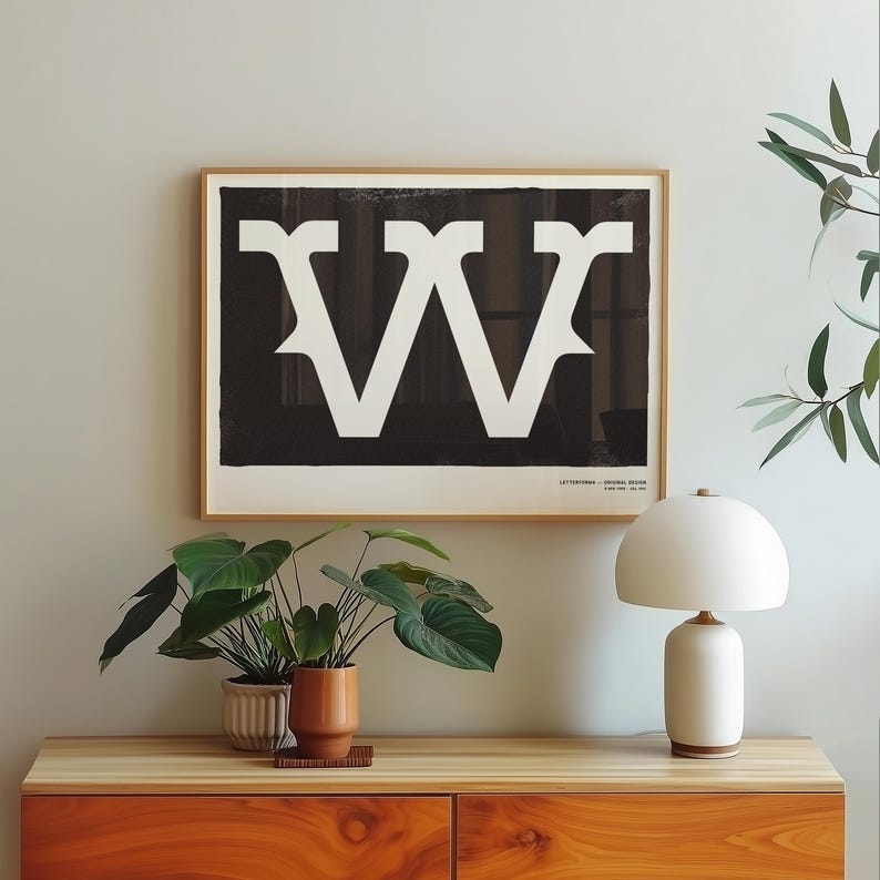 Extra Large Wall Art, Monogram Poster Art Print, Letter W, Instant ...