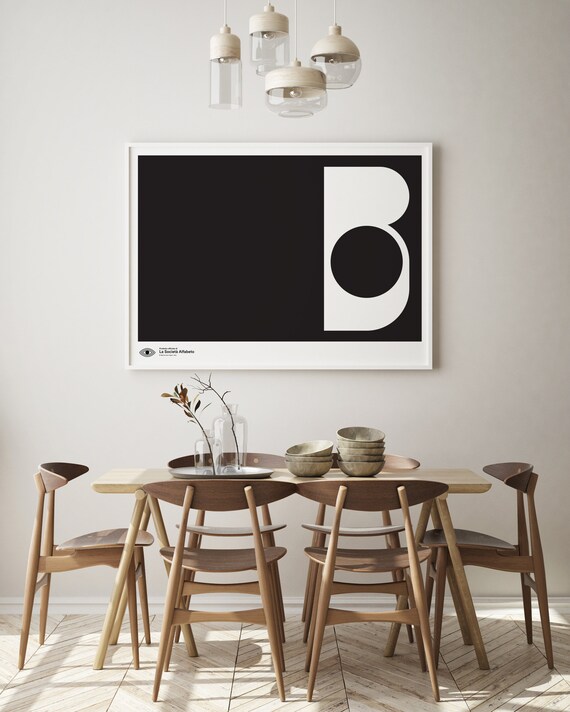 Large Wall Art Retro Monogram Poster Art Print Letter B | Etsy