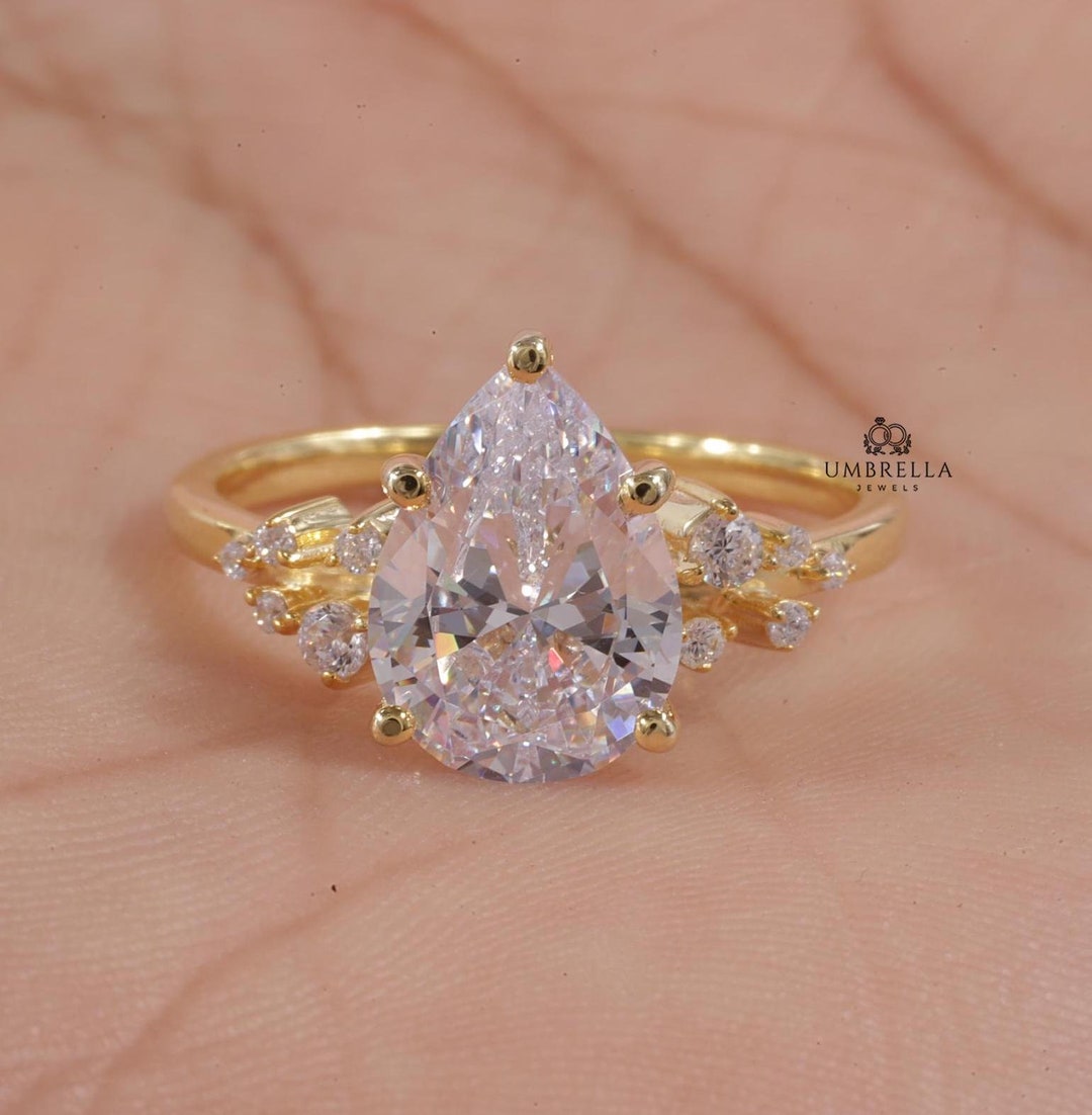 Pear Cut Moissanite Engagement Ring, Unique Snowdrift 6 Prong Diamond ...