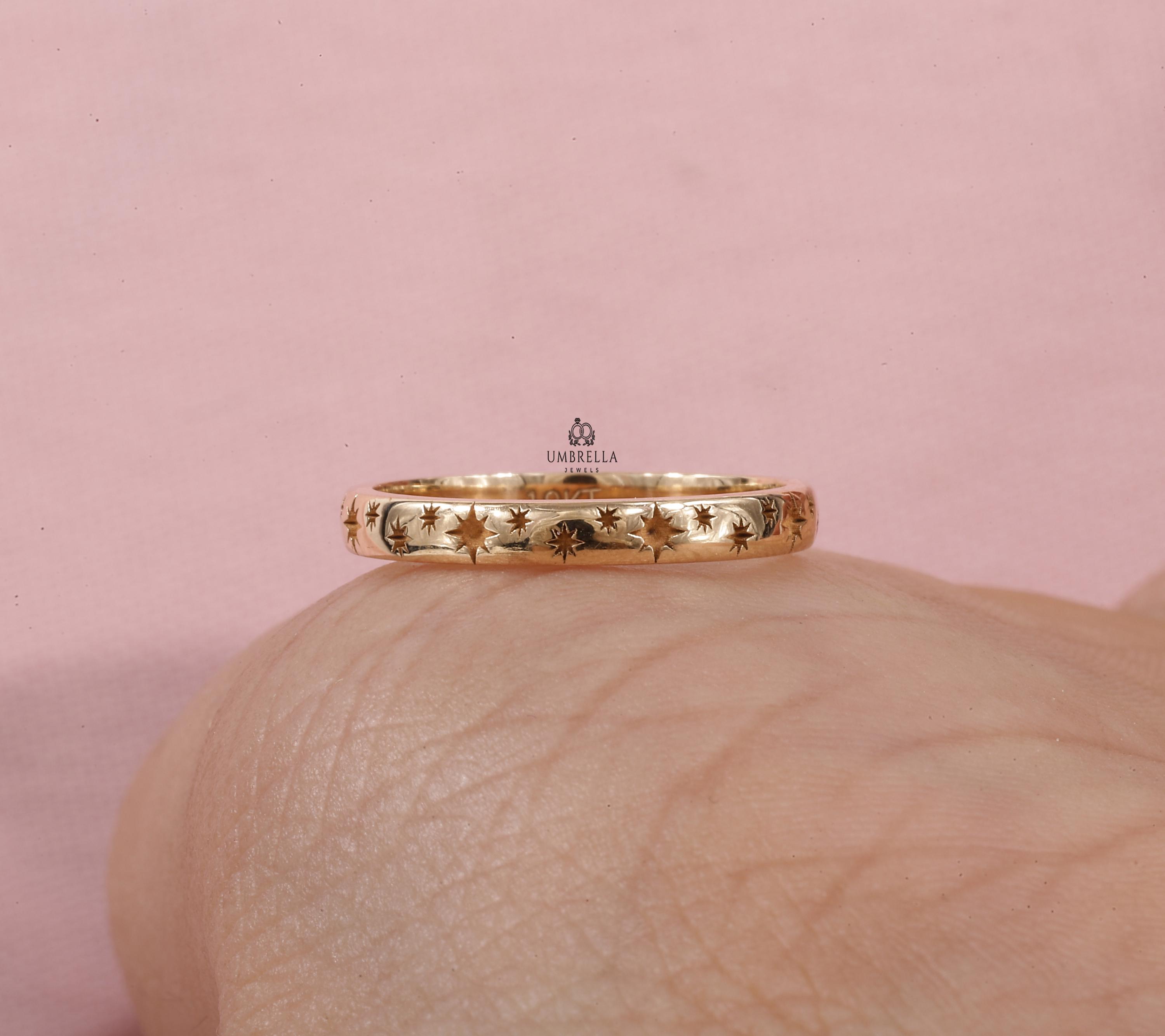 Star Engraved Wedding Band, Starburst Band, Celestial Wedding Band ...