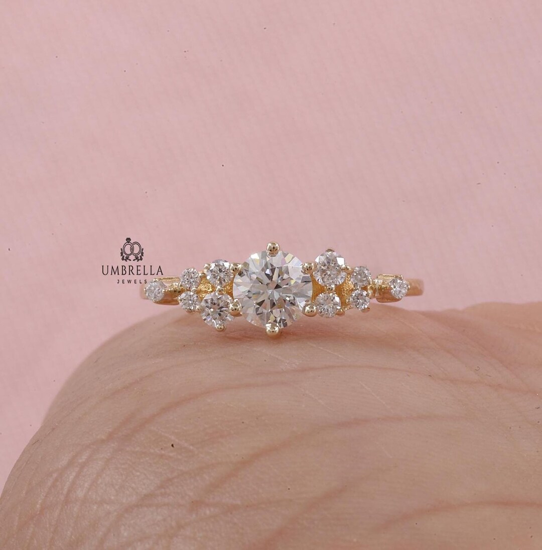 Round Diamond Cluster Engagement Ring, Unique Snowdrift Lab Grown ...