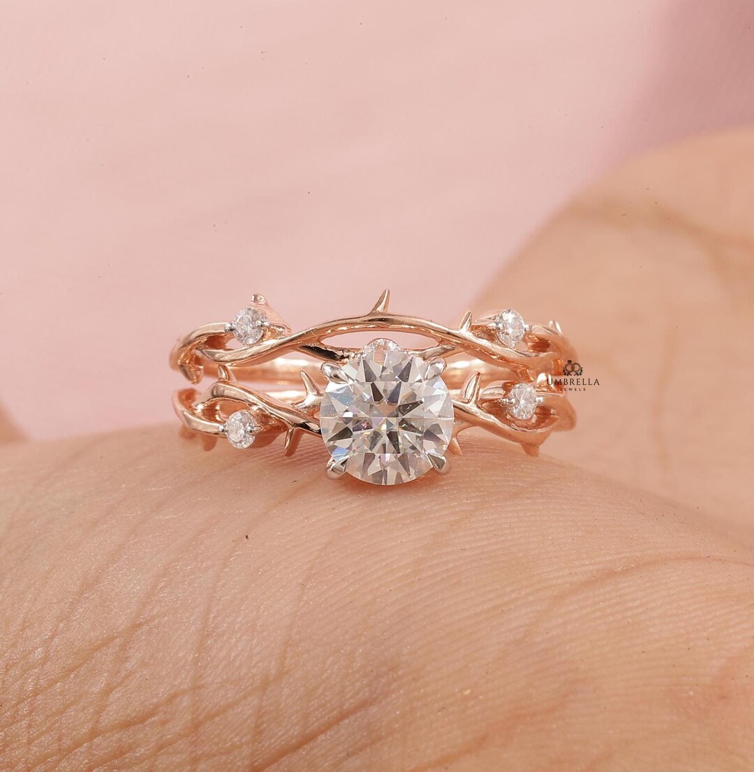 Twig Engagement Ring Set, 1ct Lab Diamond IGI CERTIFIED, Nature Ring ...