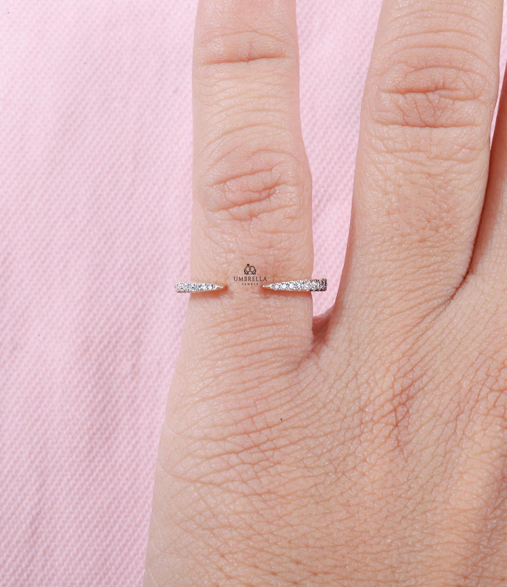 Round Moissanite Open Gap Engagement Ring Half Eternity Wedding Band ...