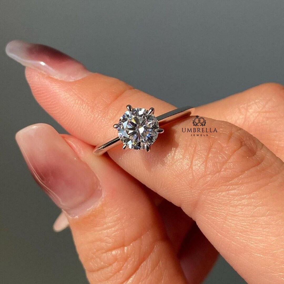 Tulip Setting Solid Gold Round Cut Moissanite Engagement Ring, Art Deco ...