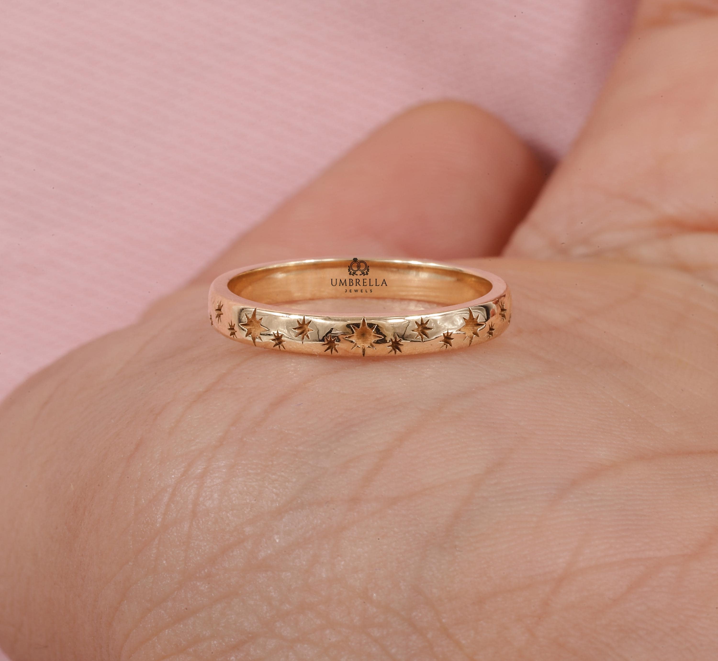 Star Engraved Wedding Band, Starburst Band, Celestial Wedding Band ...