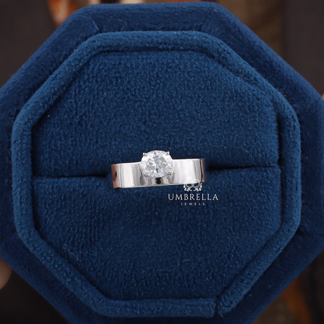 Oval Diamond Bezel Cigar Ring 14K Gold Wide Band, Wedding/engagement ...