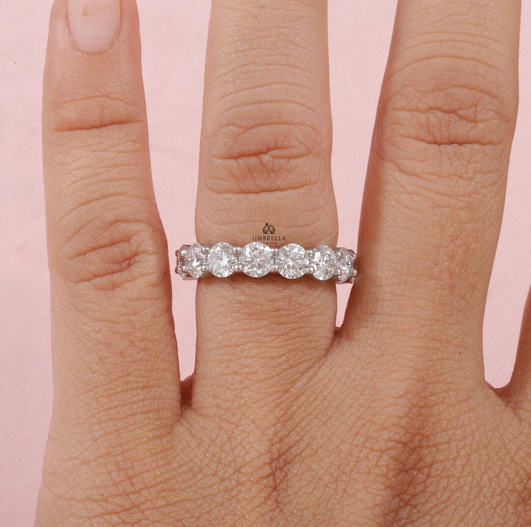 Round Cut Samsonite Wedding Band,4 MM Moissanite Full Eternity Band ...
