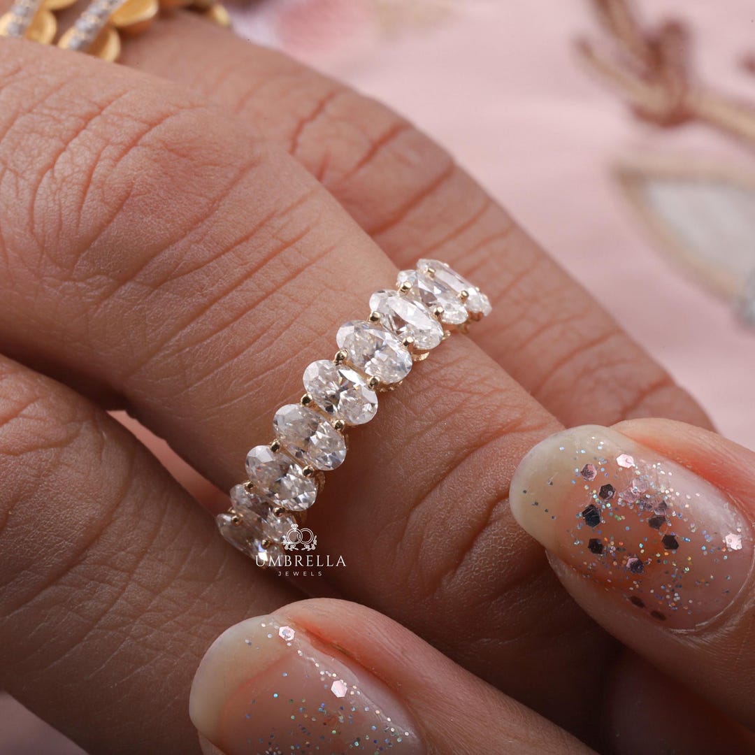 14K Gold Oval Shaped Moissanite Wedding Band/vintage Wedding Ring/art ...