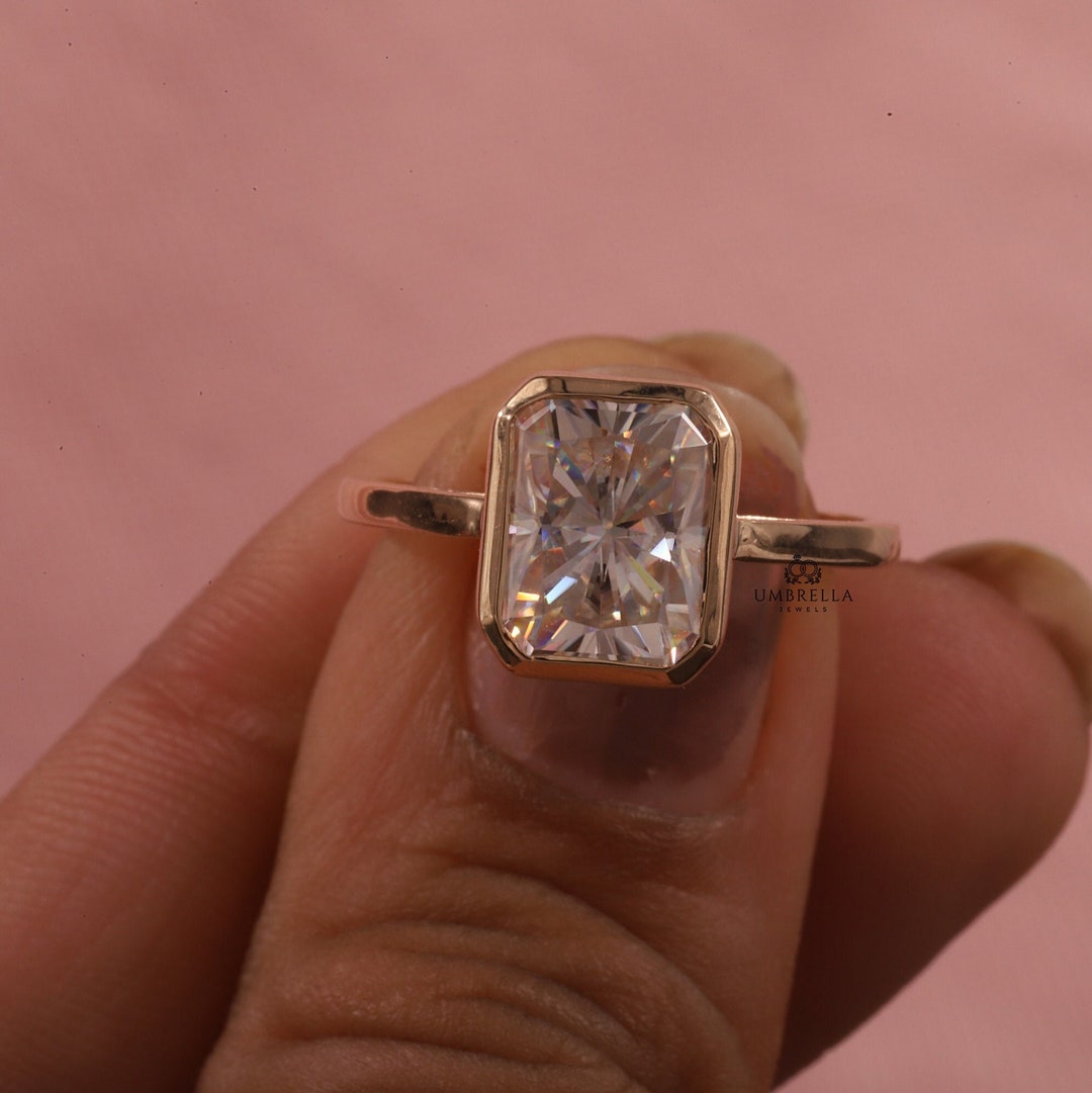 Radiant Cut Moissanite Bezel Set Engagement Ring, Bezel Set Radiant ...