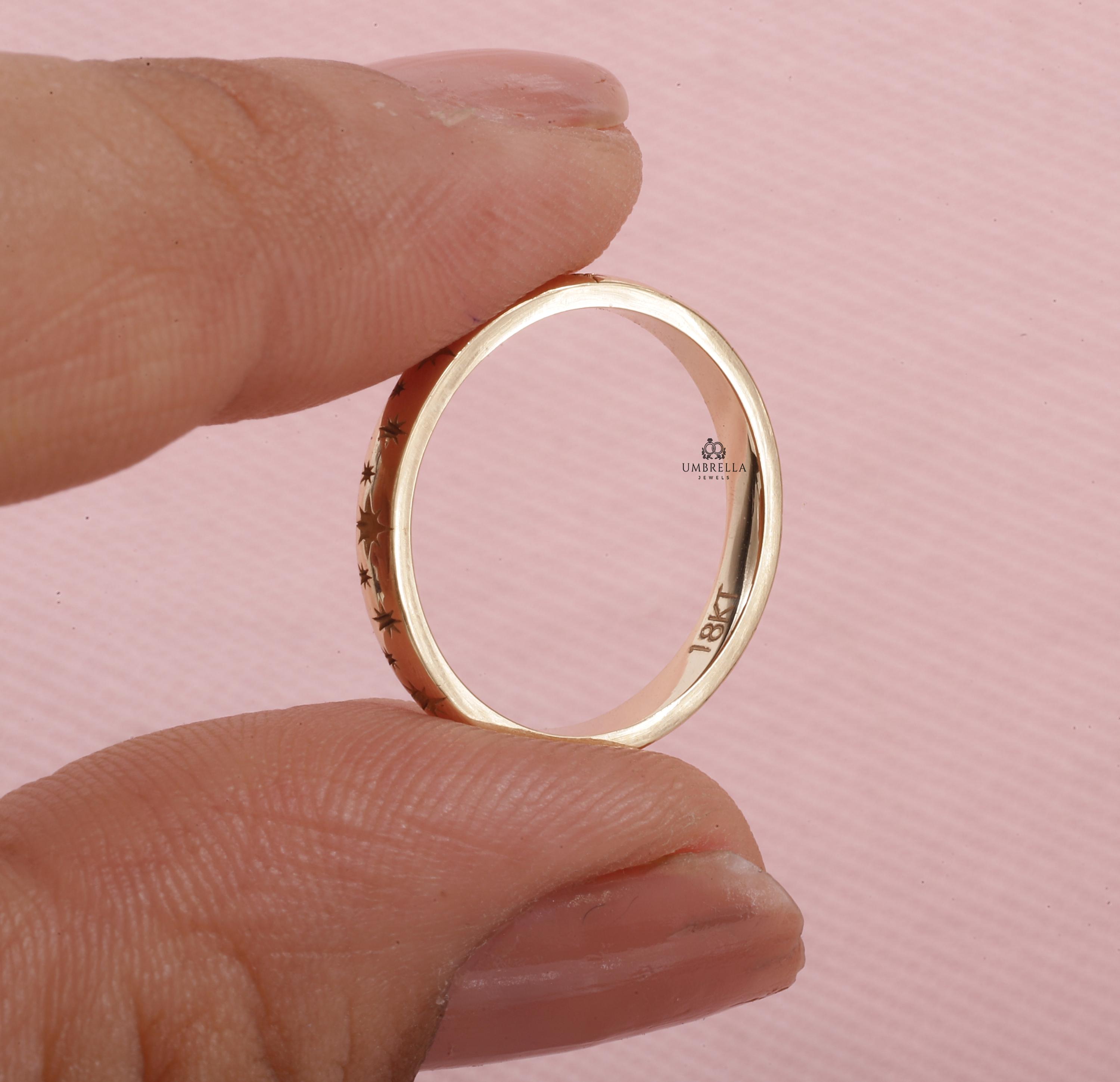 Star Engraved Wedding Band, Starburst Band, Celestial Wedding Band ...