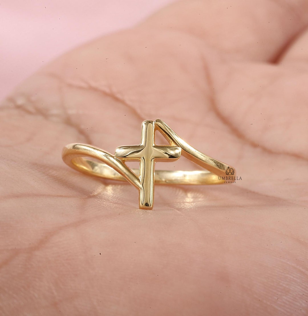 Cross Religious Minimalist Ring, Christian Jewelry, 18k Yellow Gold ...