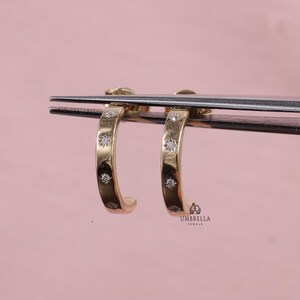 Star Setting Diamond Earring, 14k Gold Diamond Hoop Earrings, Starburst ...
