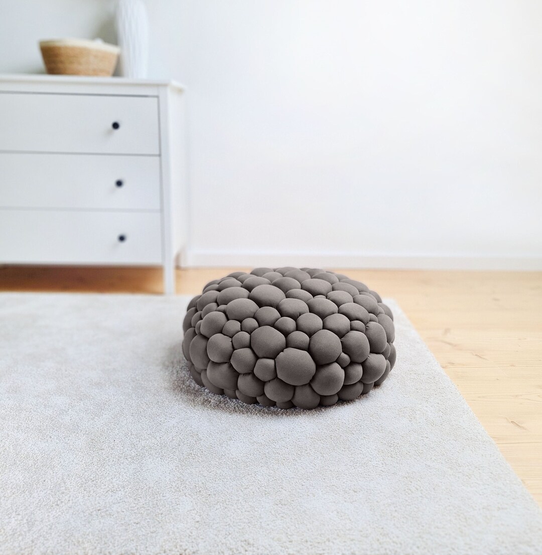 Taupe Handmade Floor Pouf, Bubbly Pouf Ottoman, Comfy Round Floor ...