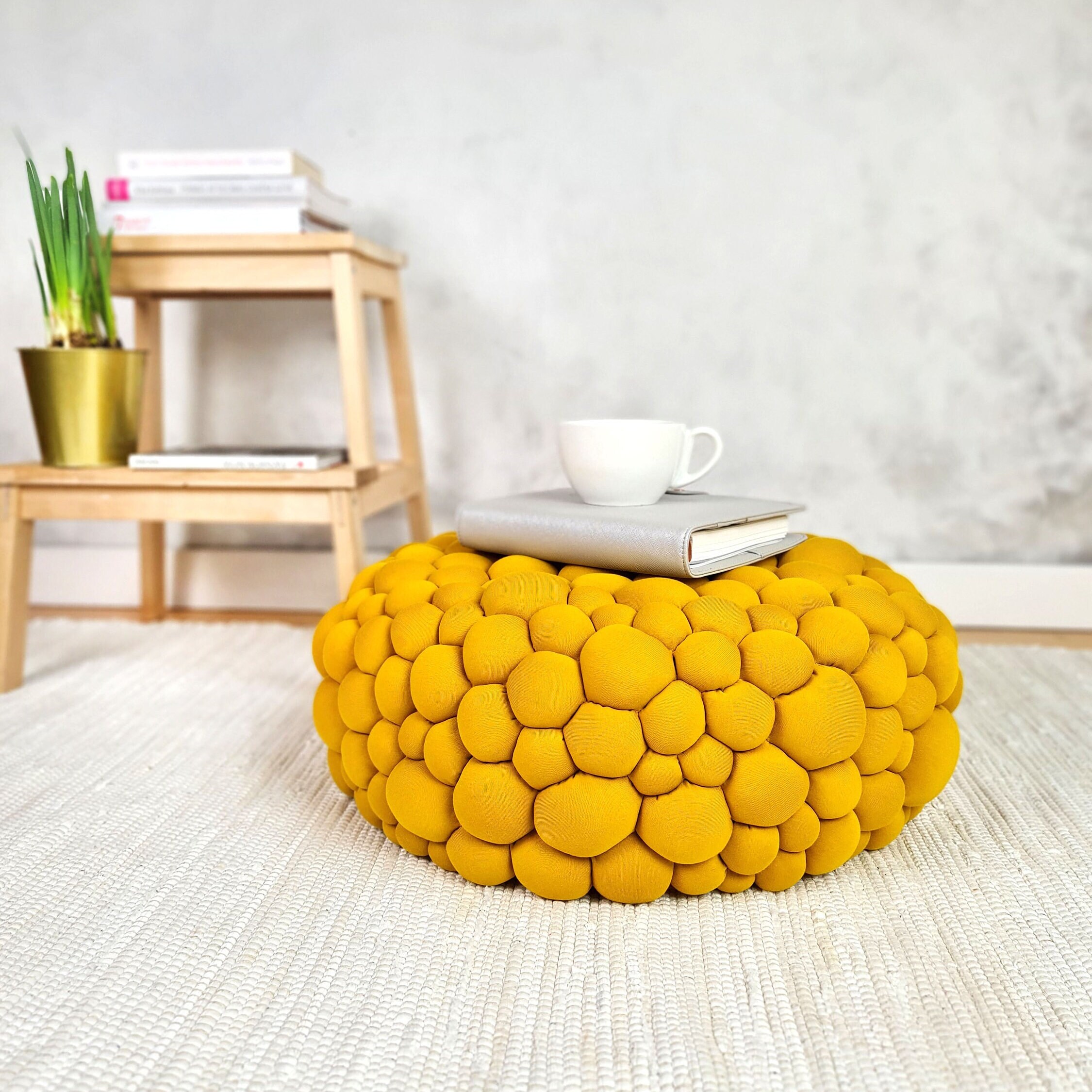 Taupe Handmade Floor Pouf Bubbly Pouf Ottoman Comfy Round - Etsy