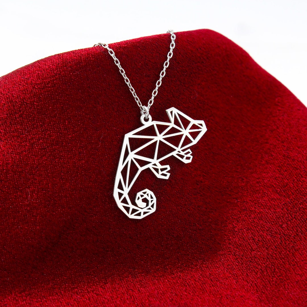 Tangled Pascal Chameleon Lizard Origami Pendant Necklace/ Minimalist ...