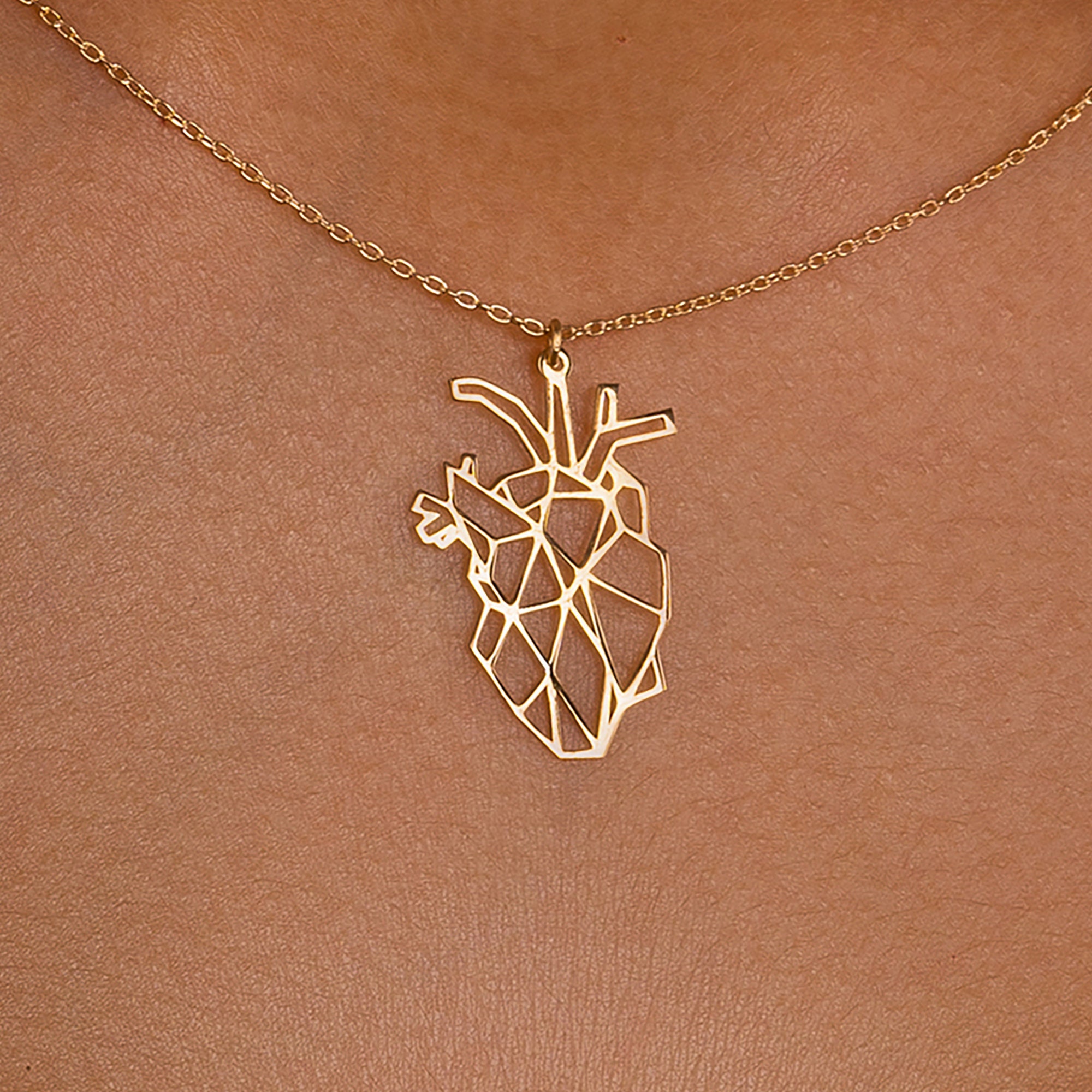 Origami Anatomical Heart Necklace ,925 Sterling Silver ,anatomical ...