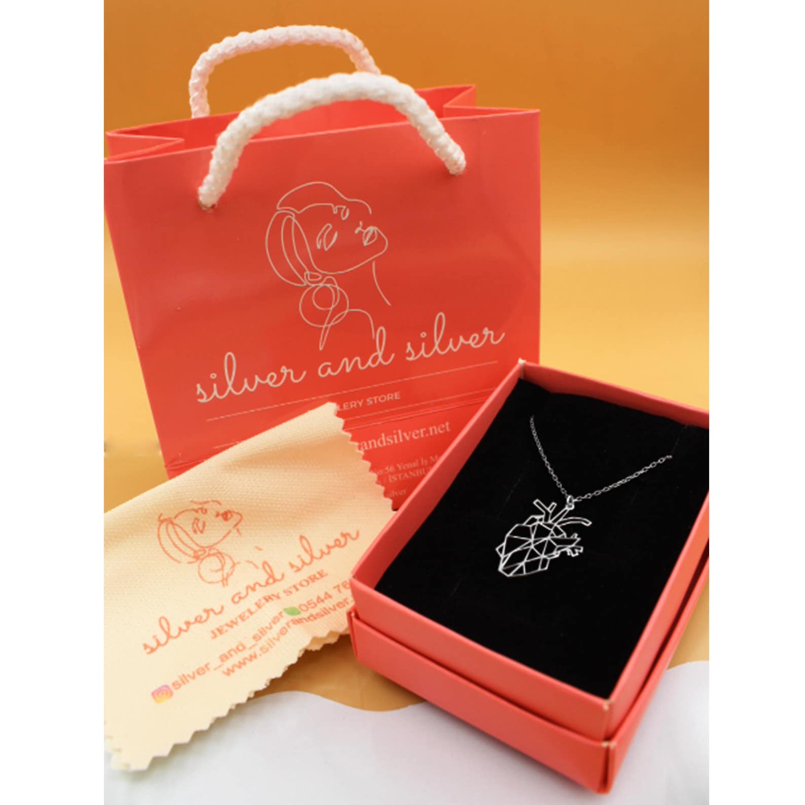 Origami Anatomical Heart Necklace ,925 Sterling Silver ,anatomical ...
