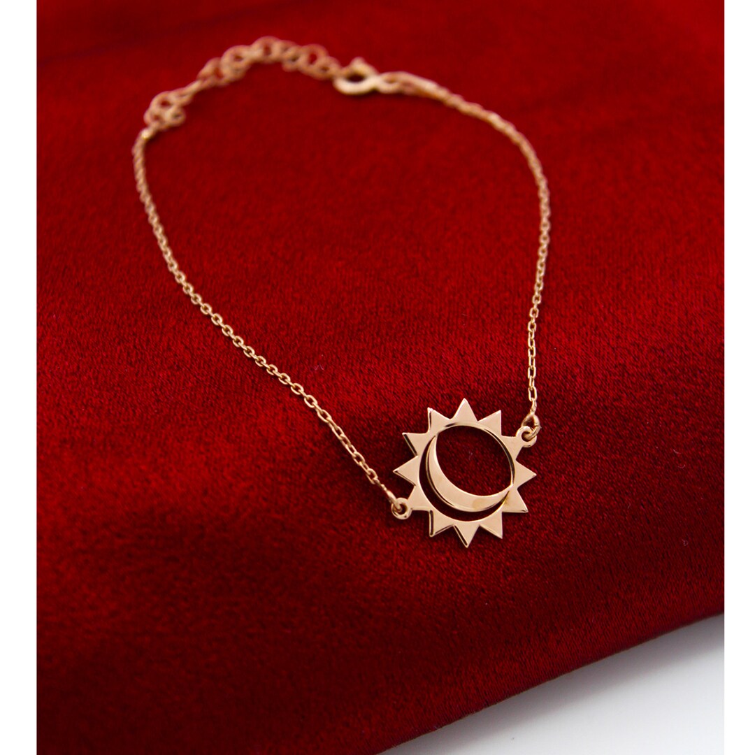 Sterling Silver Sun Moon Bracelet for Women/ Minimalist Moon and Sun ...