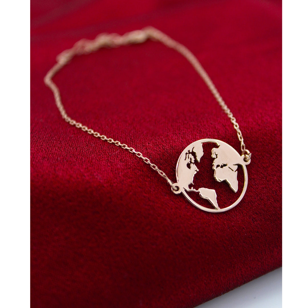 925 Sterling Silver World Map Bracelet , Travel Lover Bracelet , World ...