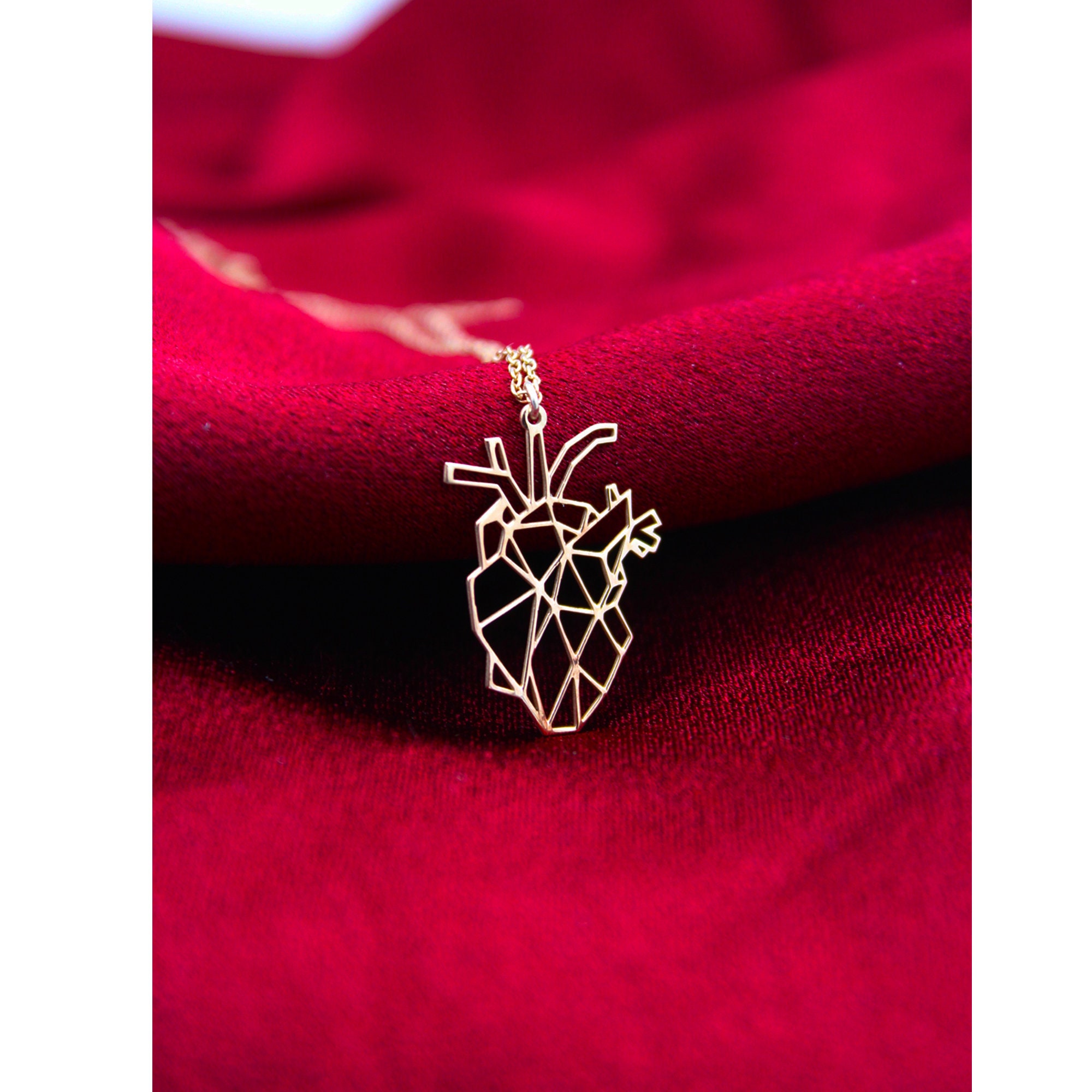 Origami Anatomical Heart Necklace ,925 Sterling Silver ,anatomical ...