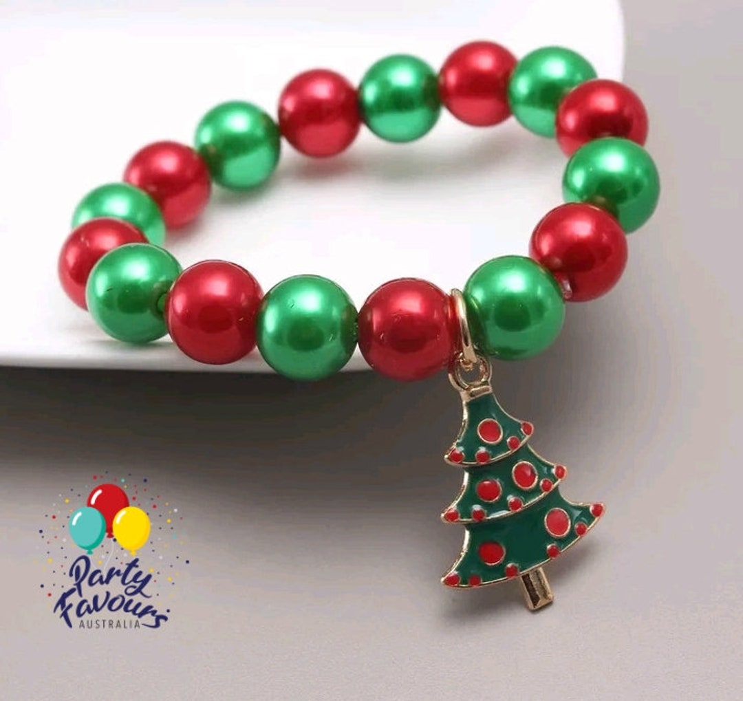 Christmas Tree Charm Bracelet – Girls' Acrylic Bead Bracelet - Etsy ...