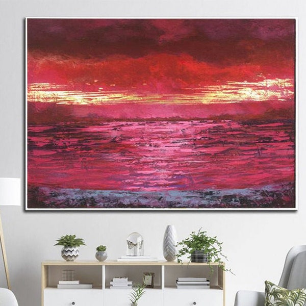 Red Sunset Painting - Etsy