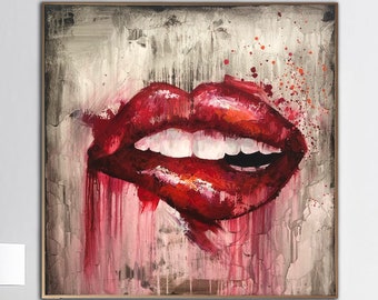 Red Lips Painting Pop Original Art Red Hot Lips Artwork Canvas - Etsy