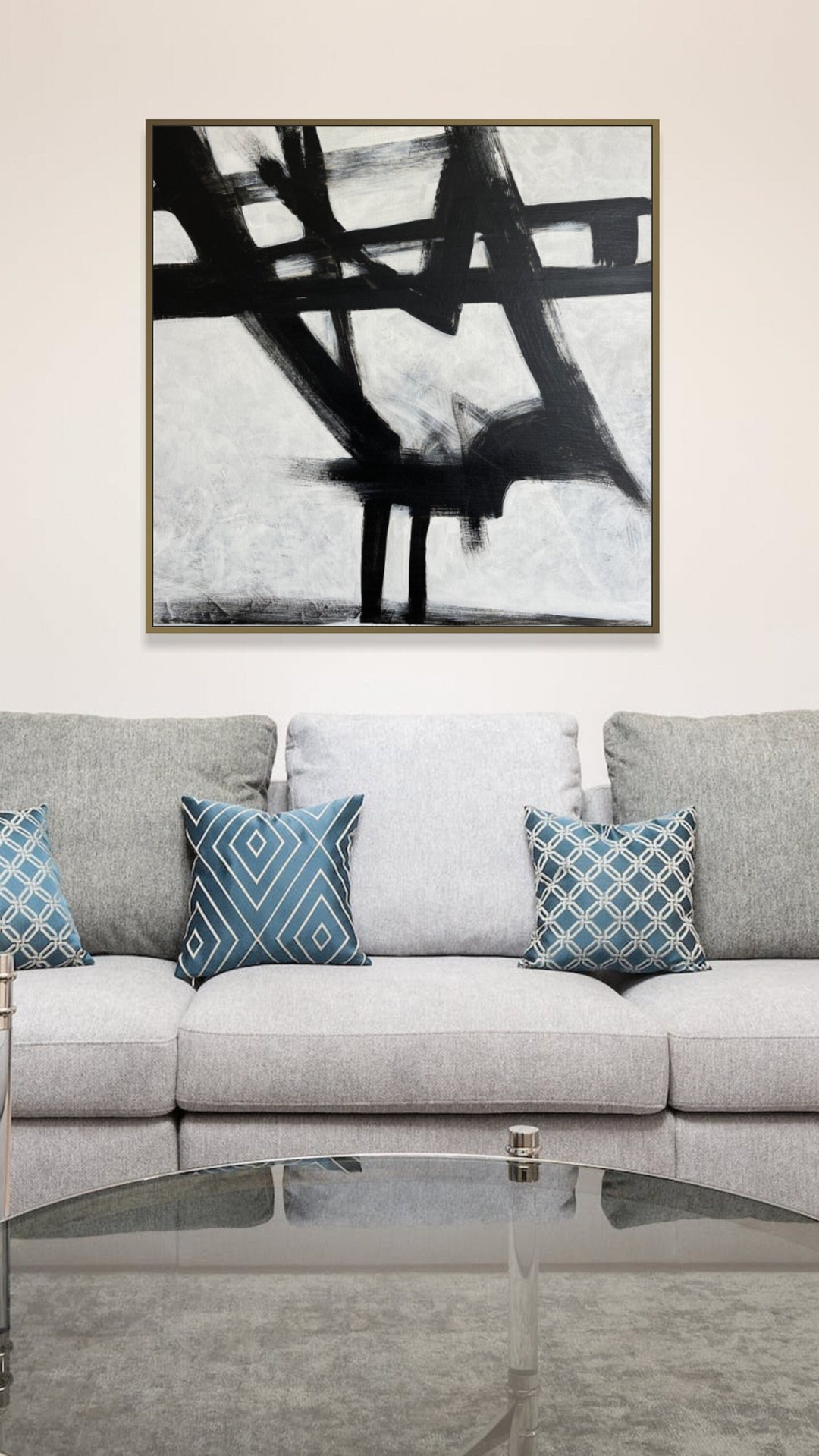 Black White Abstract Painting Large: Minimalist Textured Canvas ...