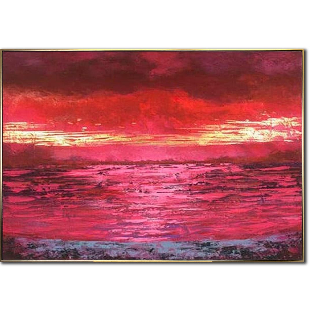 Abstract Red Sunset Painting Original Wall Art on Canvas Red Landscape ...
